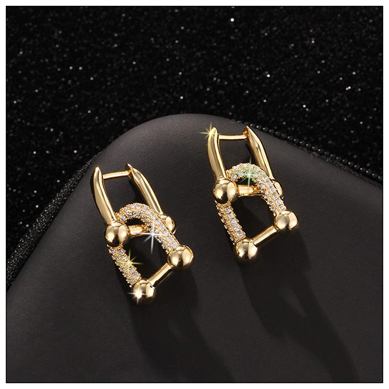 Heavstjer Fashion Alloy Hollow Rectangular Earrings Bling Crystal Earrings Geometry Dangle Drop Earrings(Gold)