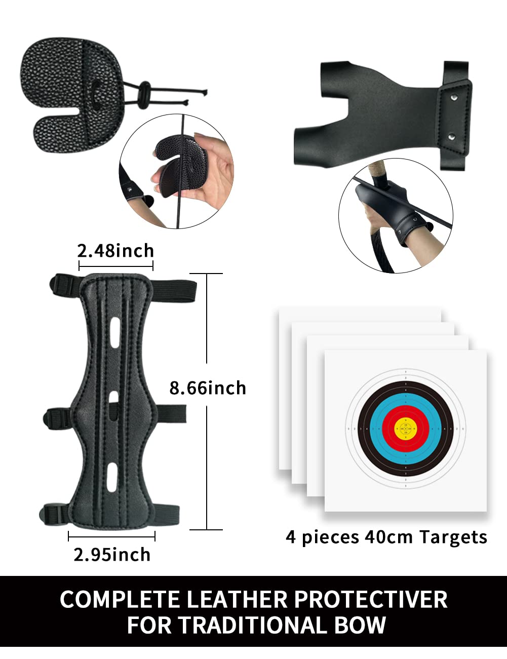 longbowmaker Archery Traditional Recurve Bow Set for Adult Hunting Bow and Arrow Set for Beginner with 5pcs Carbon Arrows for Practice-40lbs