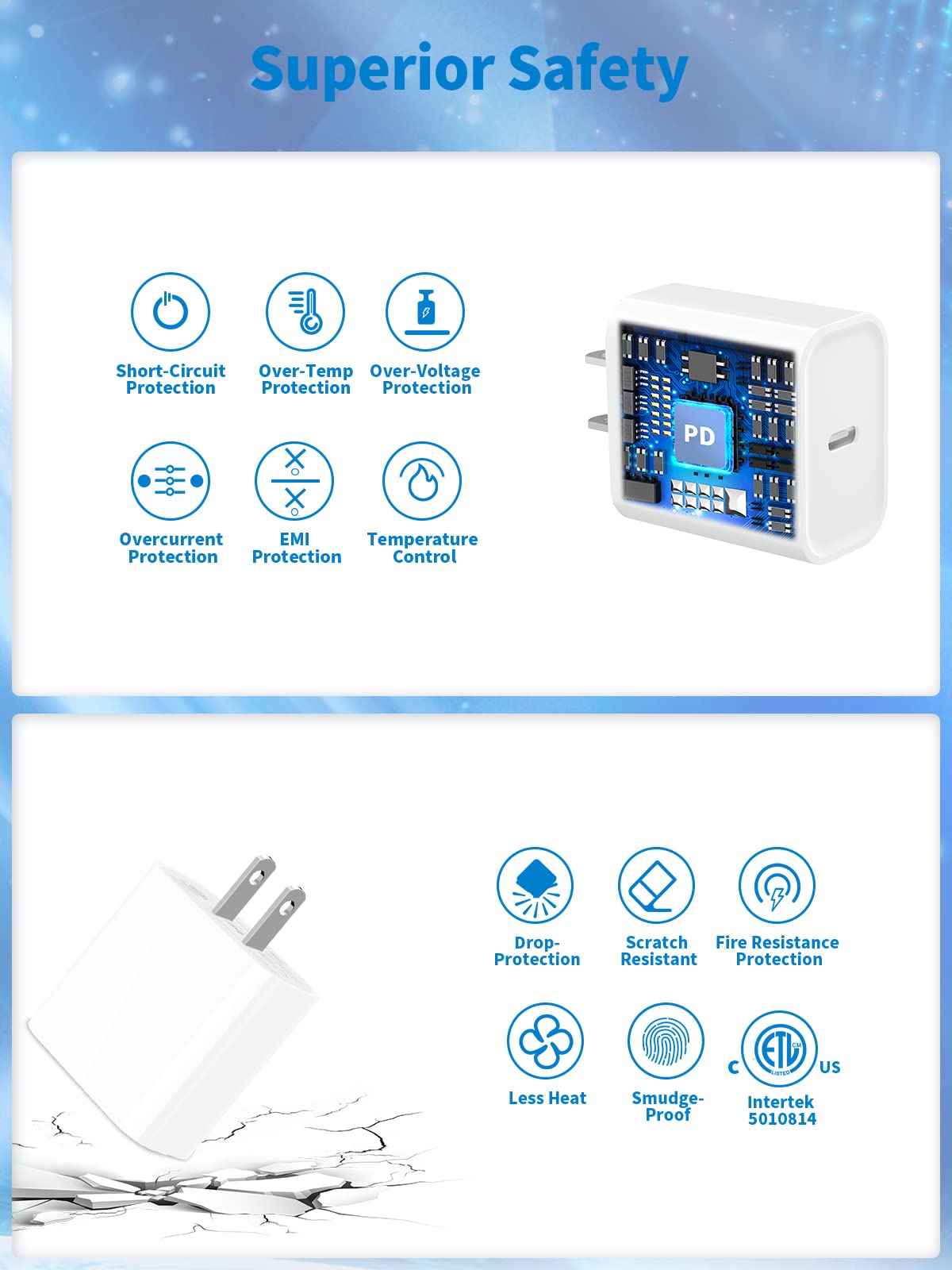 iPhone 15 Charger, 2-Pack USB C Charger, 20W USB C Fast Wall Charger with 6 ft USB-C Cable, USB C Charger Block for iPhone 15 Plus/15 Pro/15 Pro Max,iPad 10,iPad Pro,iPad Air 5/4,iPad Mini 6,Galaxy