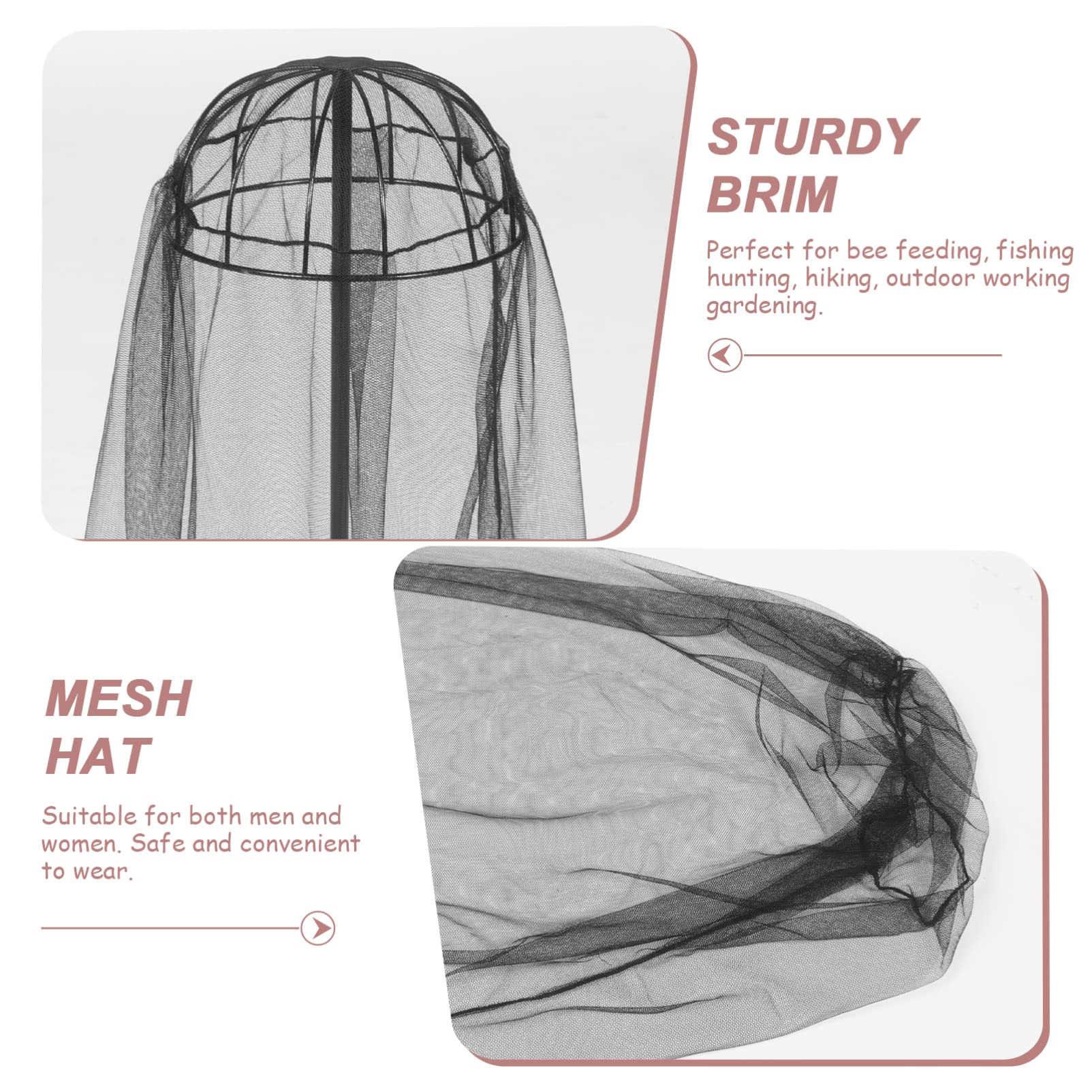 LIOOBO Hats Head Mesh Covers, Head Bug Net Mosquito Net, Face Neck Fly Netting Hood for Camping Fishing Hiking Climbing Any Outdoor Lover 2pcs Black