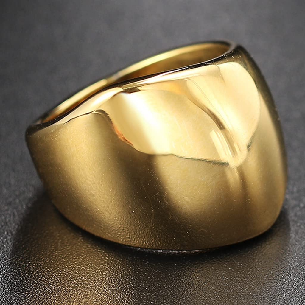 Jude Jewelers Stainless Steel High Polished Domed Style Classic Plain Wedding Statement Cocktail Party Holiday Ring (Gold, 7)