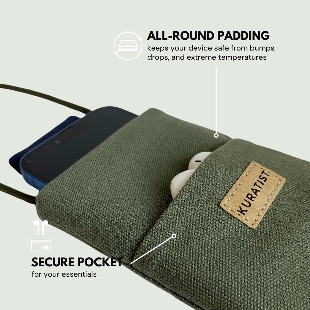 Kuratist - Crossbody Cell Phone Pouch - iPhone 12/13 Pro/Samsung Galaxy S22 Compatible & Other Models - (Medium, Ecru)