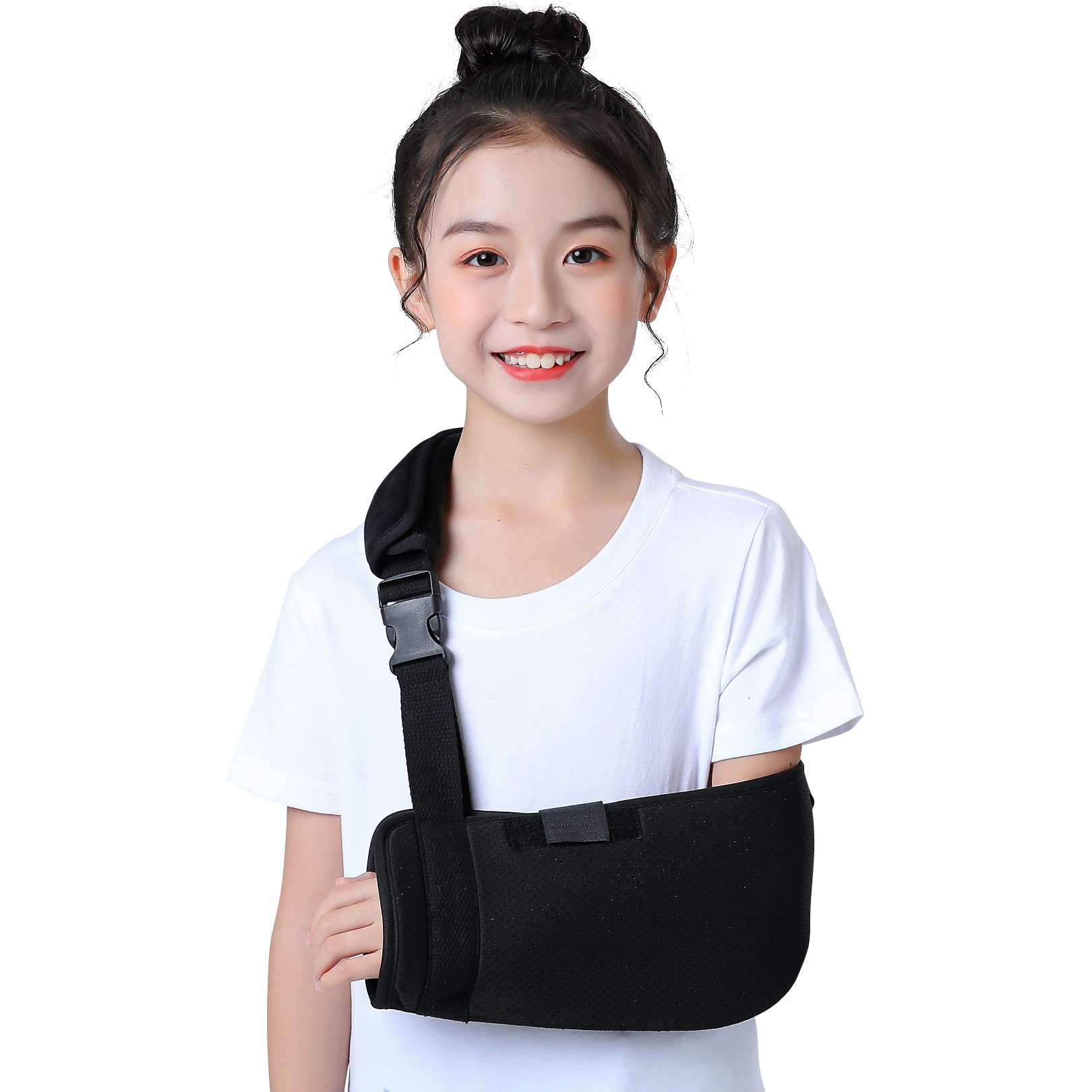 Ledhlth Soft Foam Kids Arm Sling for Shoulder Toddler Arm Support Brace for Broken Collarbone Children Shoulder Immobilizer for Shoulder Injury, Black (Kids L)