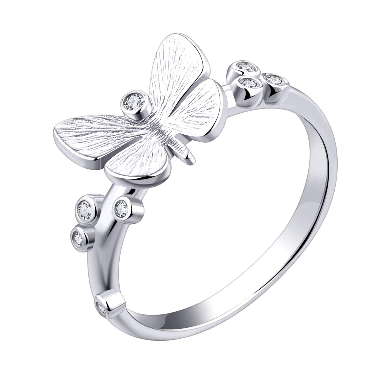 JO WISDOM Butterfly Ring,925 Sterling Silver Butterfly Jewelry for Mom Animal Statement Promise Engagement Wedding Ring for Women