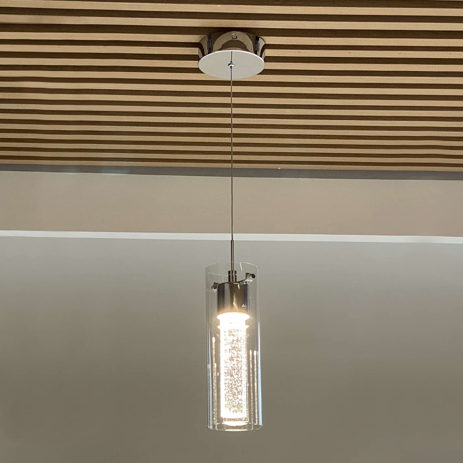 hykolity Pendant Light, 1-Light Integrated LED Kitchen Lighting, 8.5W (40 Watt Equivalent), CRI 90+, 640lm Premium Bubble Glass with Chromed Finished, ETL Listed