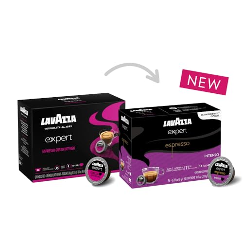 Lavazza Expert Espresso Intenso Coffee Capsules, Intense, Dark Roast, Arabica and Robusta, notes of dried fruit, Intensity 11 out 13, Espresso Preparation, Blended and Roasted in Italy, (36 Capsules)