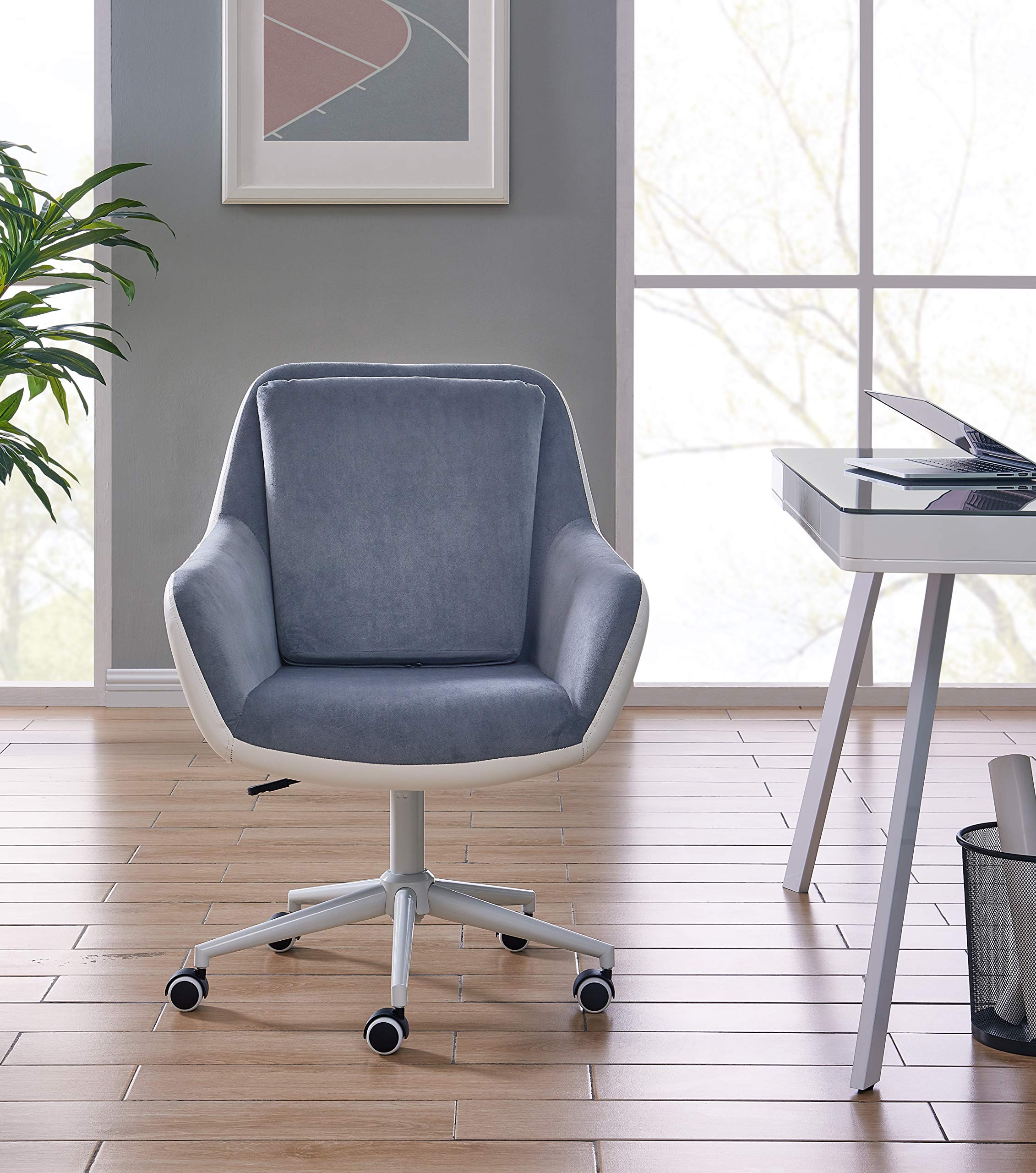 Home Office Chair Executive Mid Back Computer Table Desk Chair - White & Grey