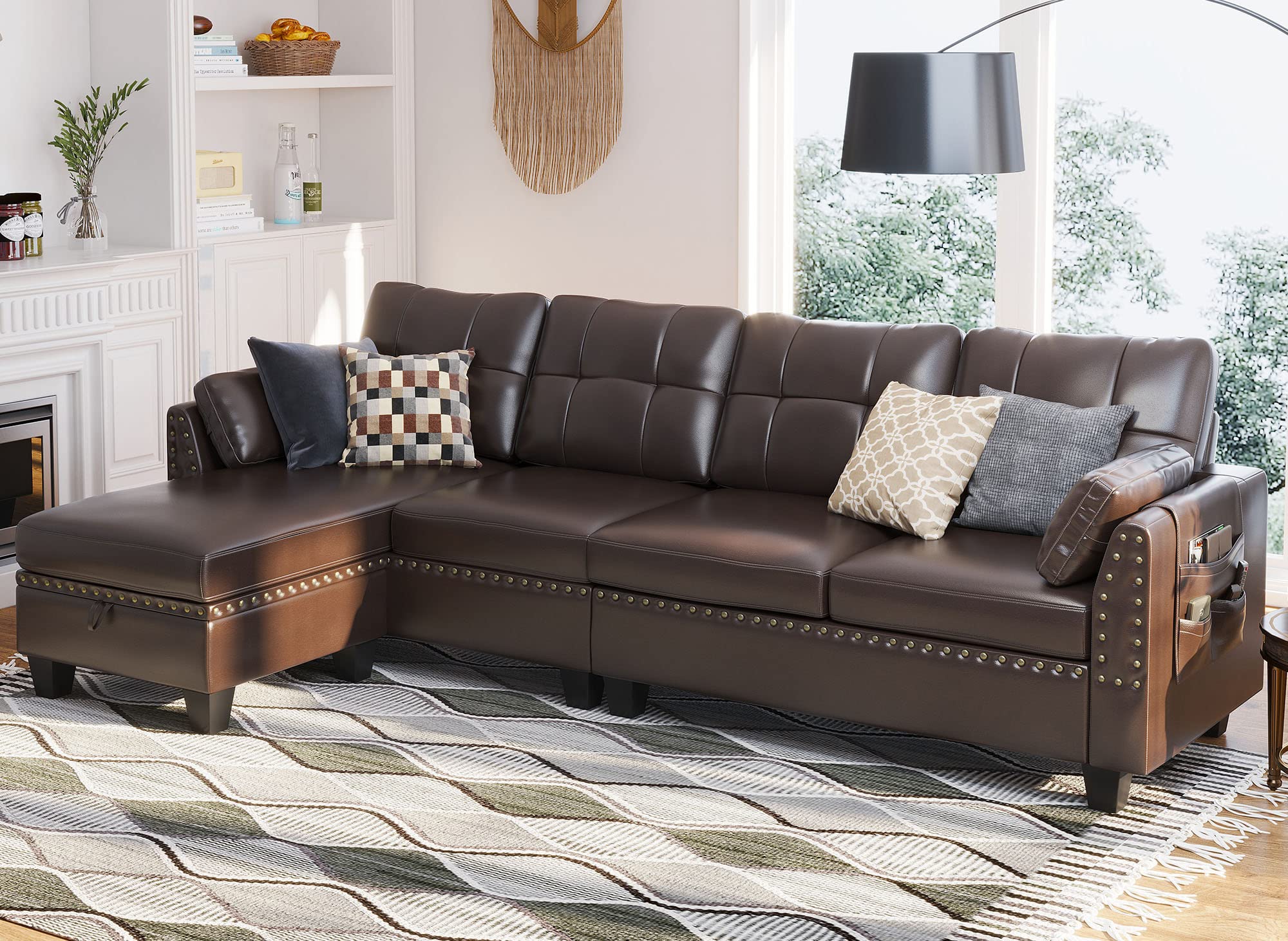 HONBAY Velvet Convertible Sectional Sofa L Shaped Couch with Storage Ottoman Reversible Sectional Couch Sofa for Small Space,Light Grey