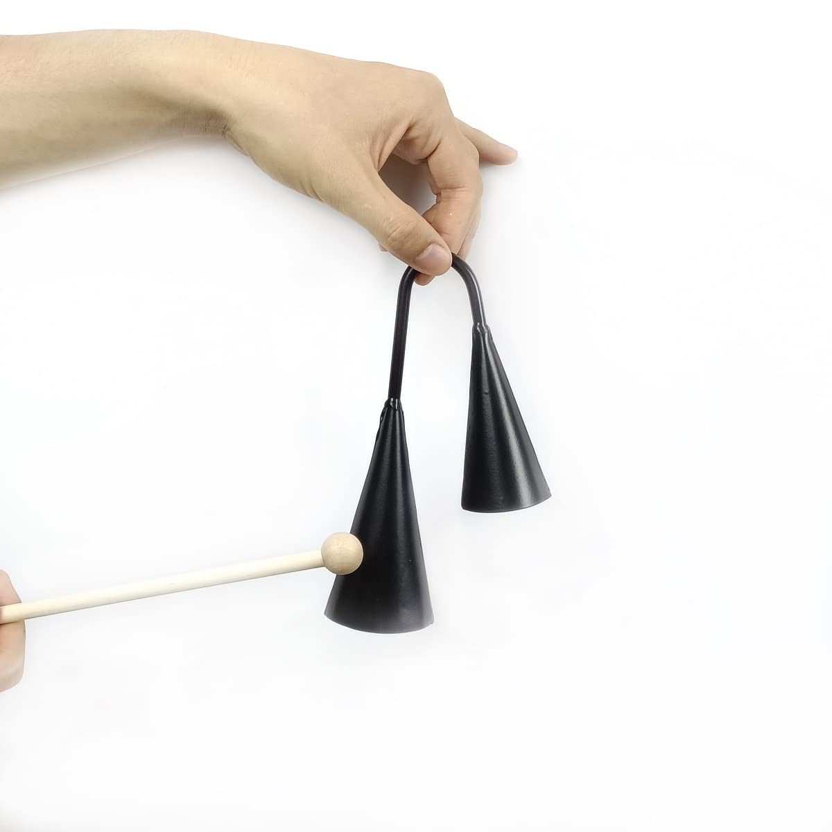 LOONELO Agogo Bells,Traditional Style Handheld Musical Instrument Steel Agogo Bells with Wood Strikers (Black-Small)