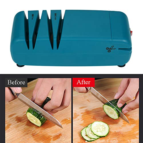 Lasamot Professional Electric Sharpener for Straight Serrated Knives and Kitchen Shears with 3 Stage Diamond Sharpening Wheel for Sharp Durable Edges