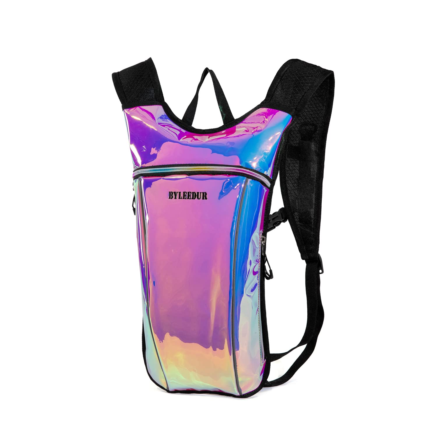 Hydration Backpack with 2L Water Bladder for Men & Women Suitable for Festivals, Raves, Hiking, Biking, Climbing, Running, Outdoors and More (Holographic - Purple)