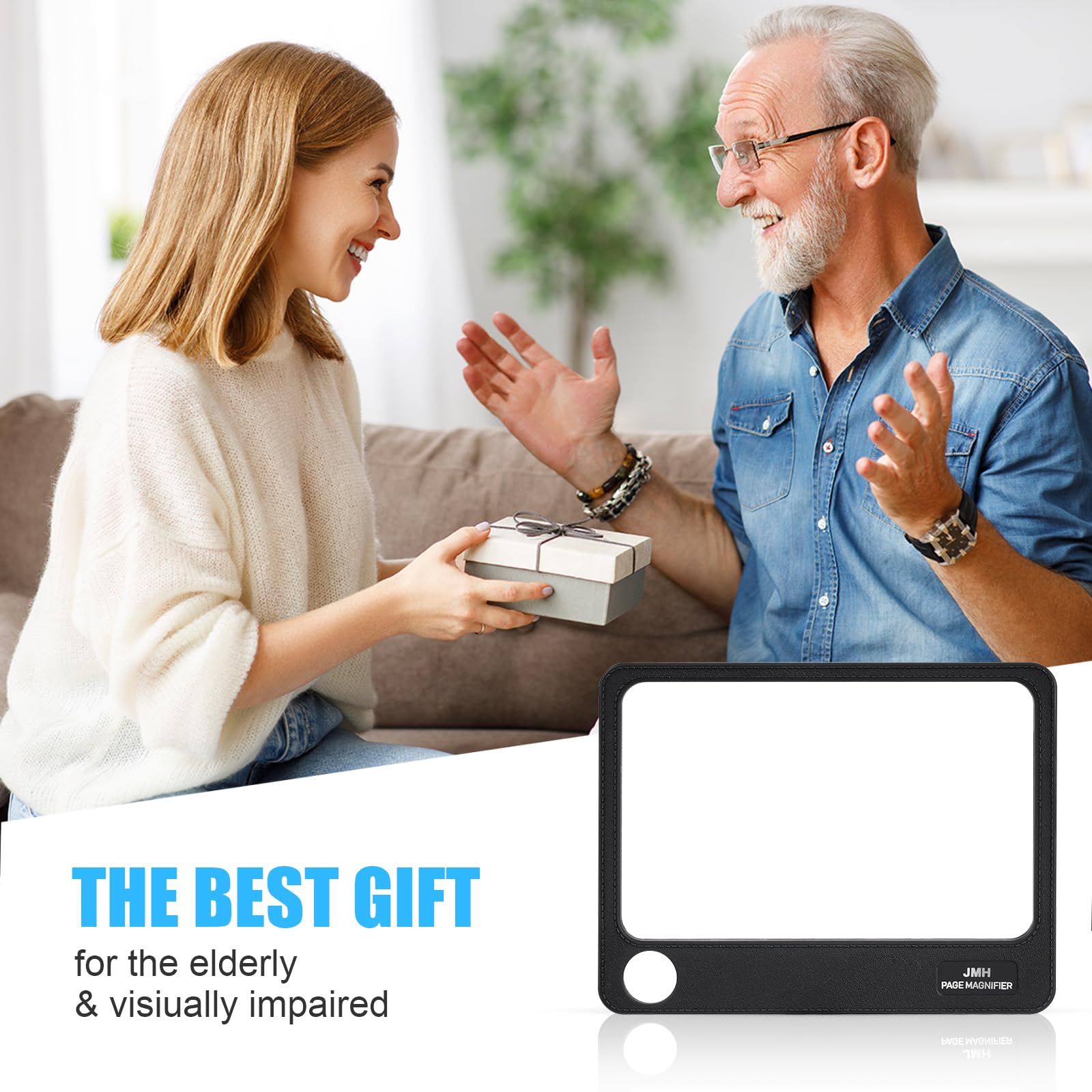 JMH Magnifying Glass for Reading, 5X Handheld Large and Lightweight Full Page Magnifier for Seniors Low Vision Reading, Inspection, Exploring