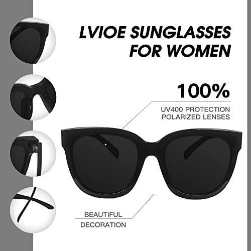 LVIOE Classic Polarized Square Sunglasses for Women Men, Vintage Big Thick Chunky Frame UV400 Shade