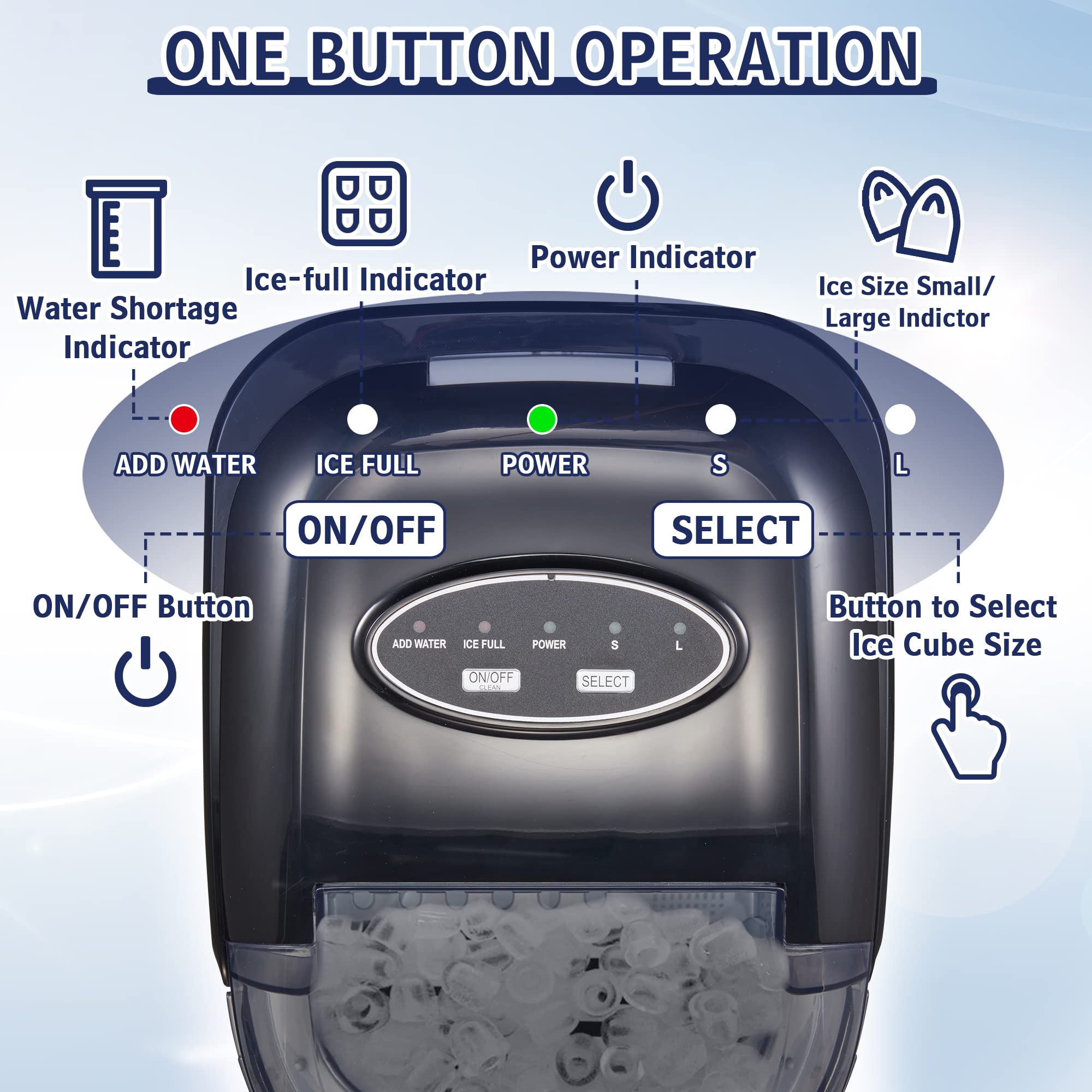 OUTGAVA Ice Maker Machine Countertop Portable Ice Cube Maker,Compact Automatic Ice Making Machine with Ice Scoop&Basket,26Lbs/24H,9 Cubes in 6-8 Minutes,2 Size(S/L) for Kitchen Bar Office,Black