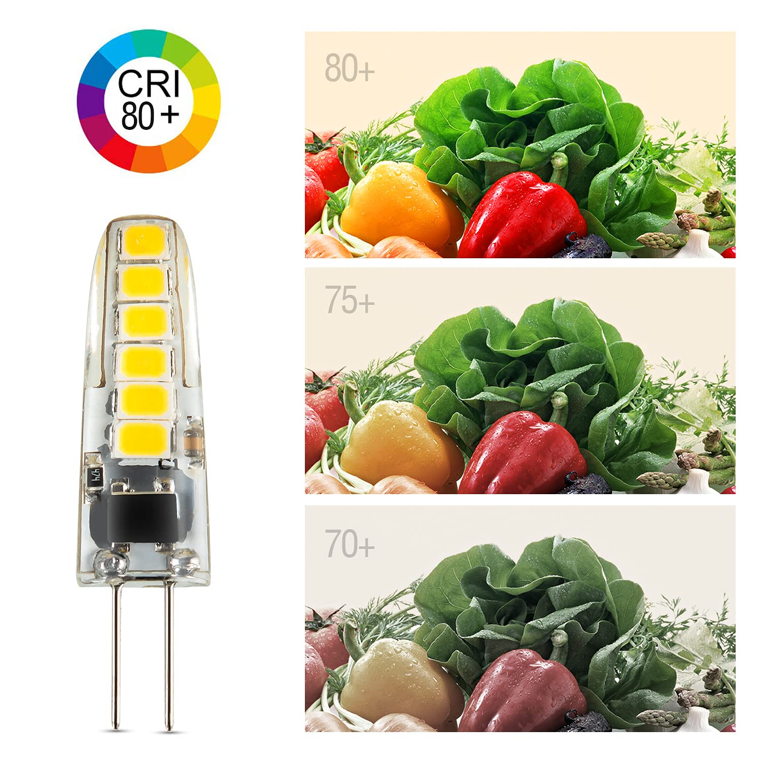 KAIQI G4 LED Bulb Dimmable AC 110-130V G4 Bi-Pin Light Bulb 3W (30W Halogen Bulb Replacement) 6000K Daylight White, 6 Pack