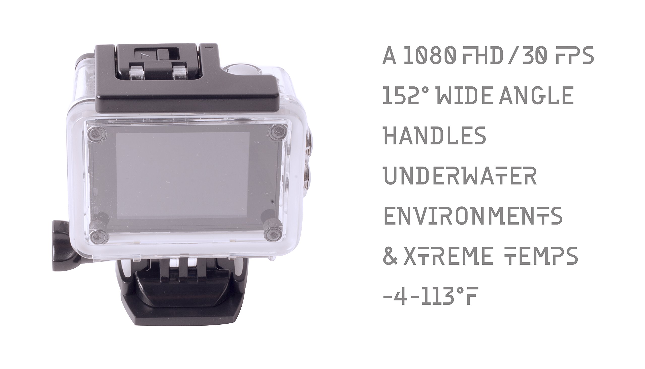 iJoy Arise 1080p Waterproof Action Cam Camera with Mounts and Accessories
