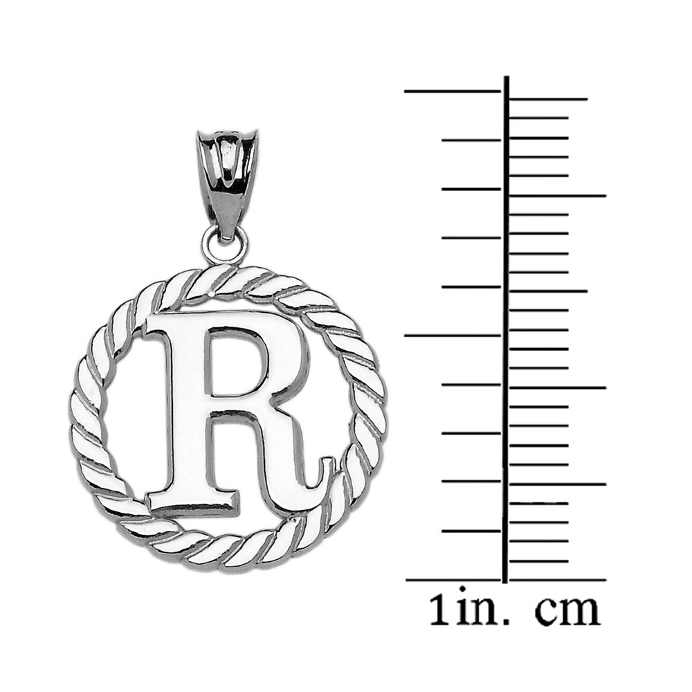 High Polish 925 Sterling Silver Roped Circle R Initial Charm Pendant