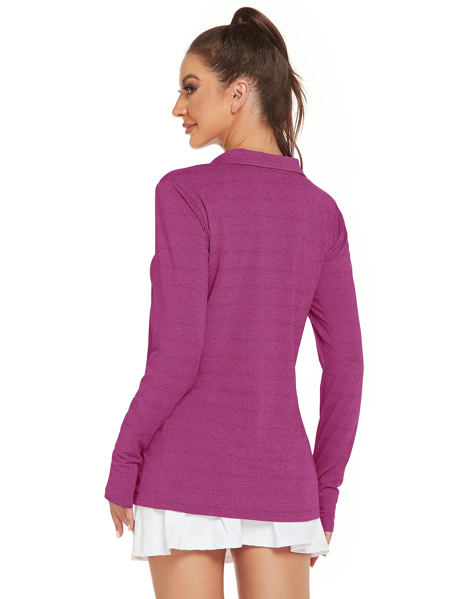 Loovoo Womens Long Sleeve 1/4 Zip Pullover Athletic Hiking Running Workout Tops Quick Dry Sun Protection Golf Polo Shirts Purple Red