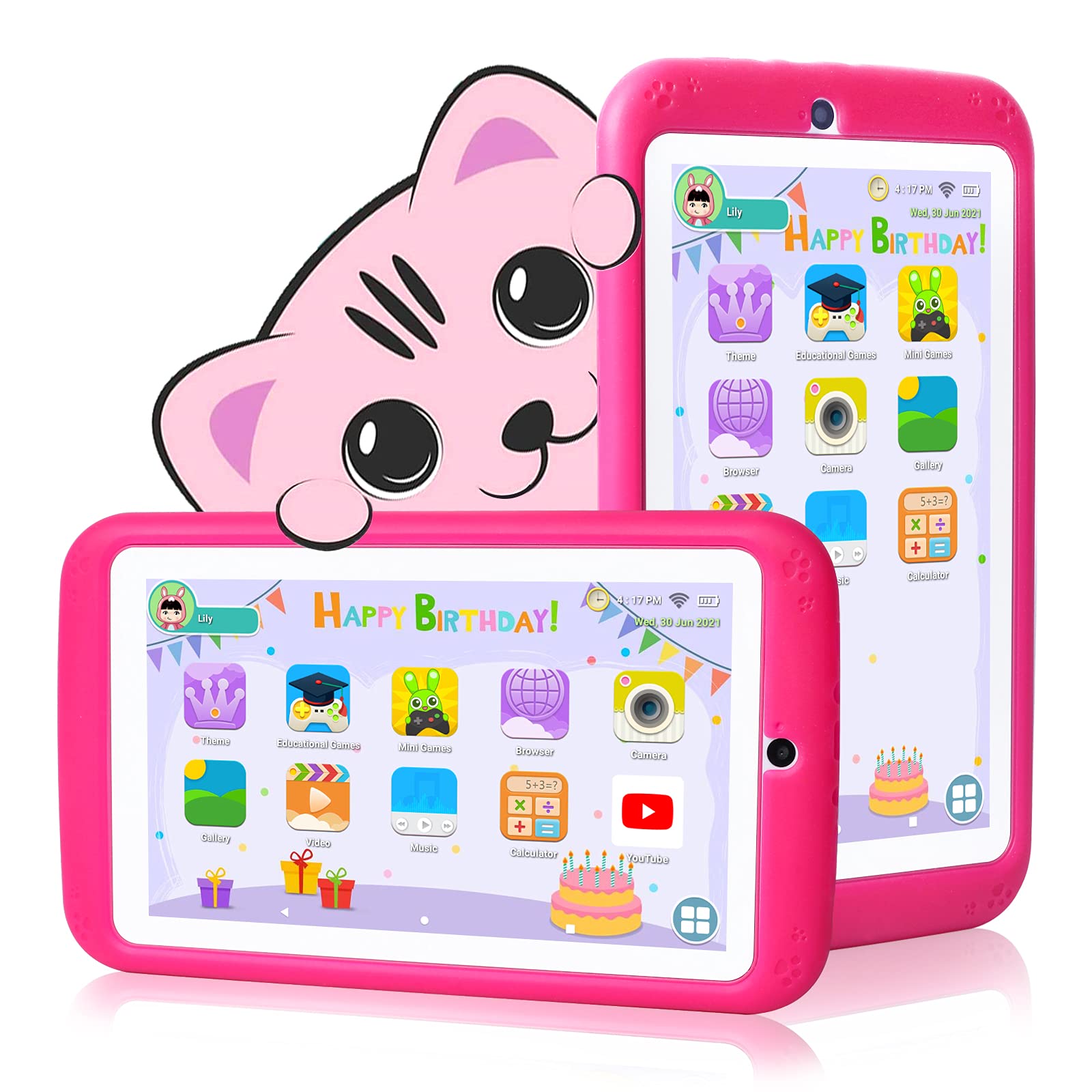 JUSYEA Kids Tablet 7 inch Android 10.0 - Kids for Tablet with Case - Quad Core - RAM 1GB | 16GB ROM - Kids Edition Tablets J3-3000mAh Battery | WiFi | Bluetooth, Entertainment | Education (Pink)