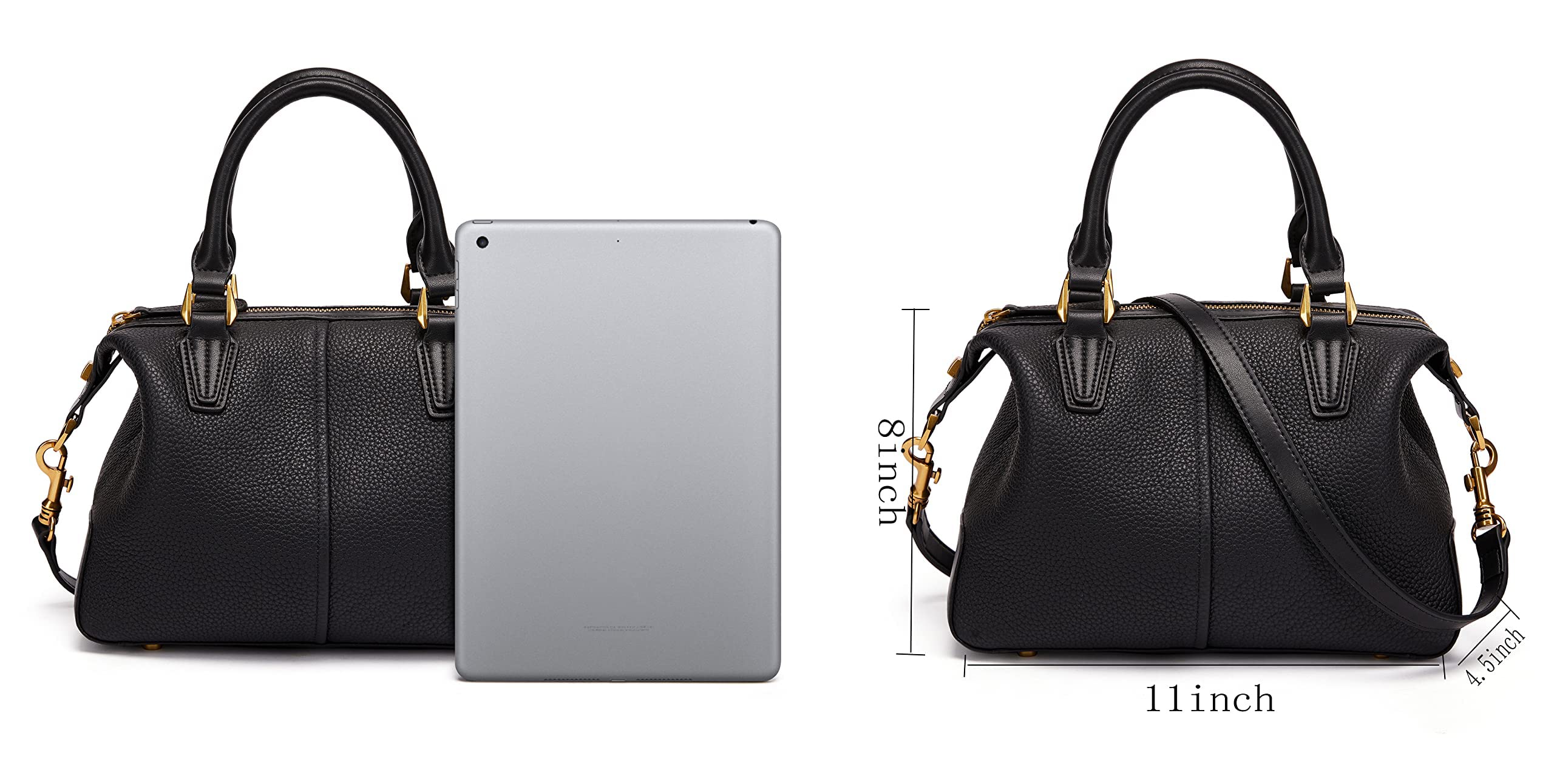 Leather Top Handle Tote Handbags For Women Medium Satchel Purse With Shoulder Straps (1-Black)