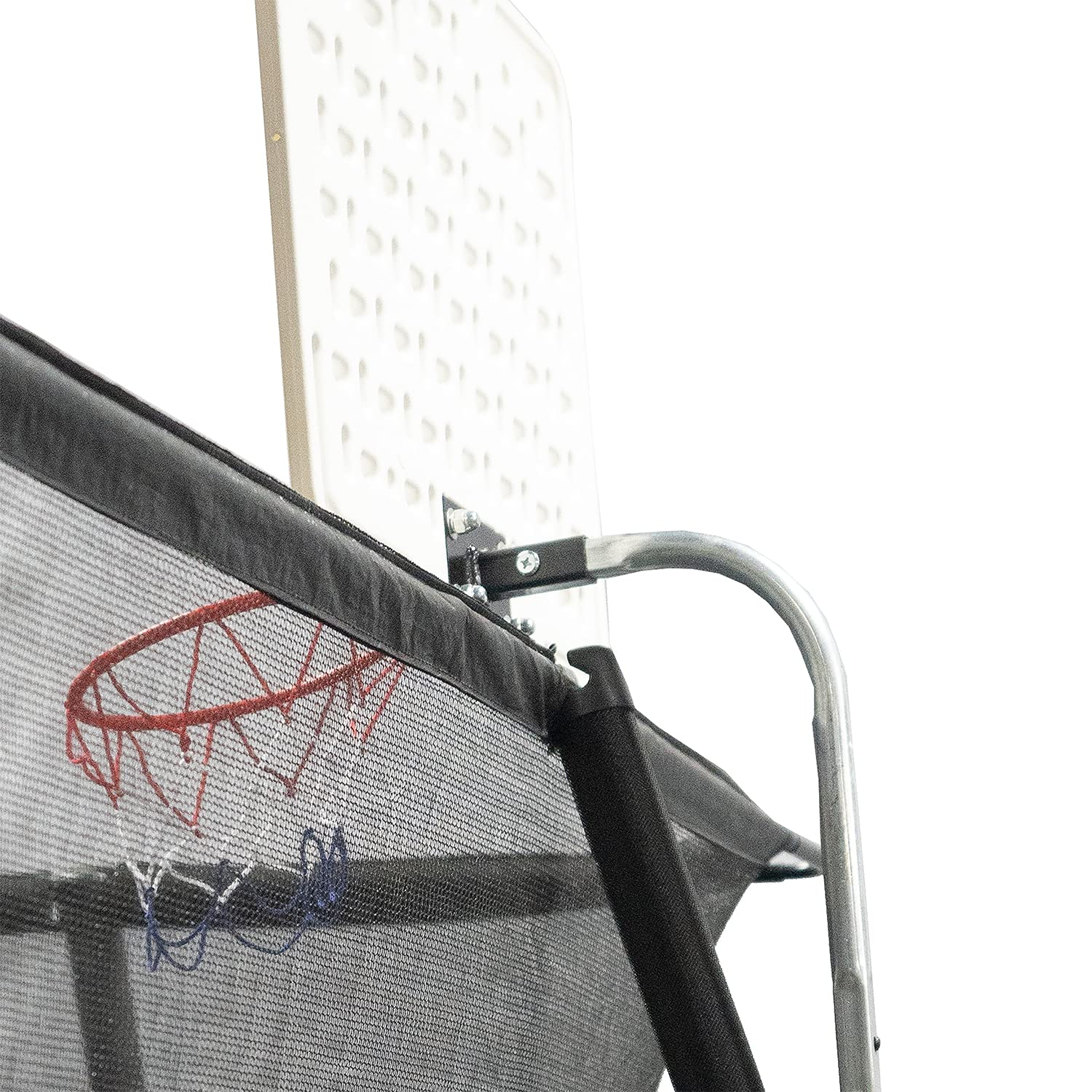 JumpKing Acc-UBSKU-Bolt Universal Adjustable Spring-Loaded Trampoline Attachable Basketball Hoop and Net with Inflatable Basketball, White
