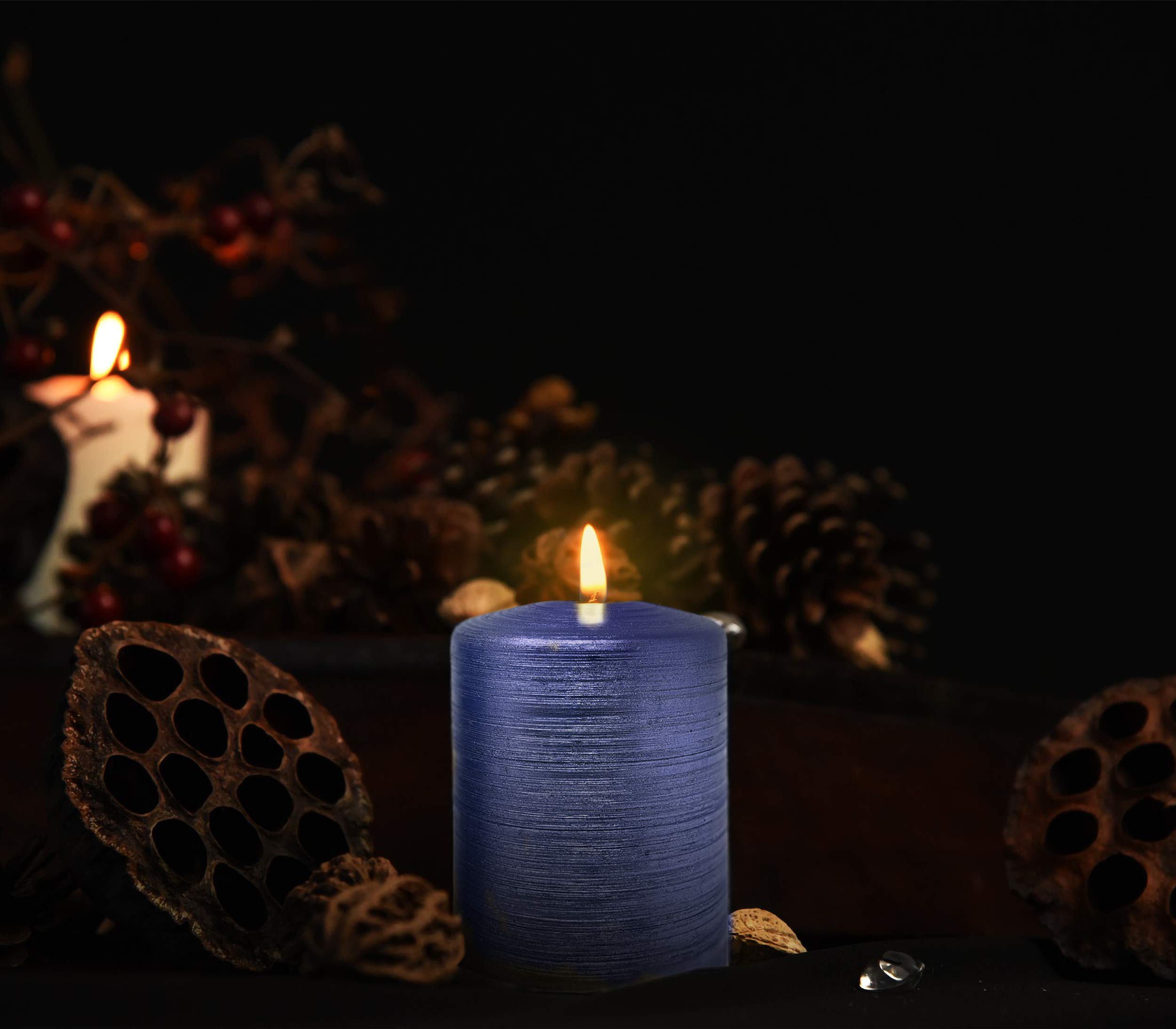 Hyoola Brushed Metallic Pillar Candles - 6 Pack - Navy Blue Pillar Candles - European Made Decorative Pillar Candles - 2.4 Inch x 4 Inch