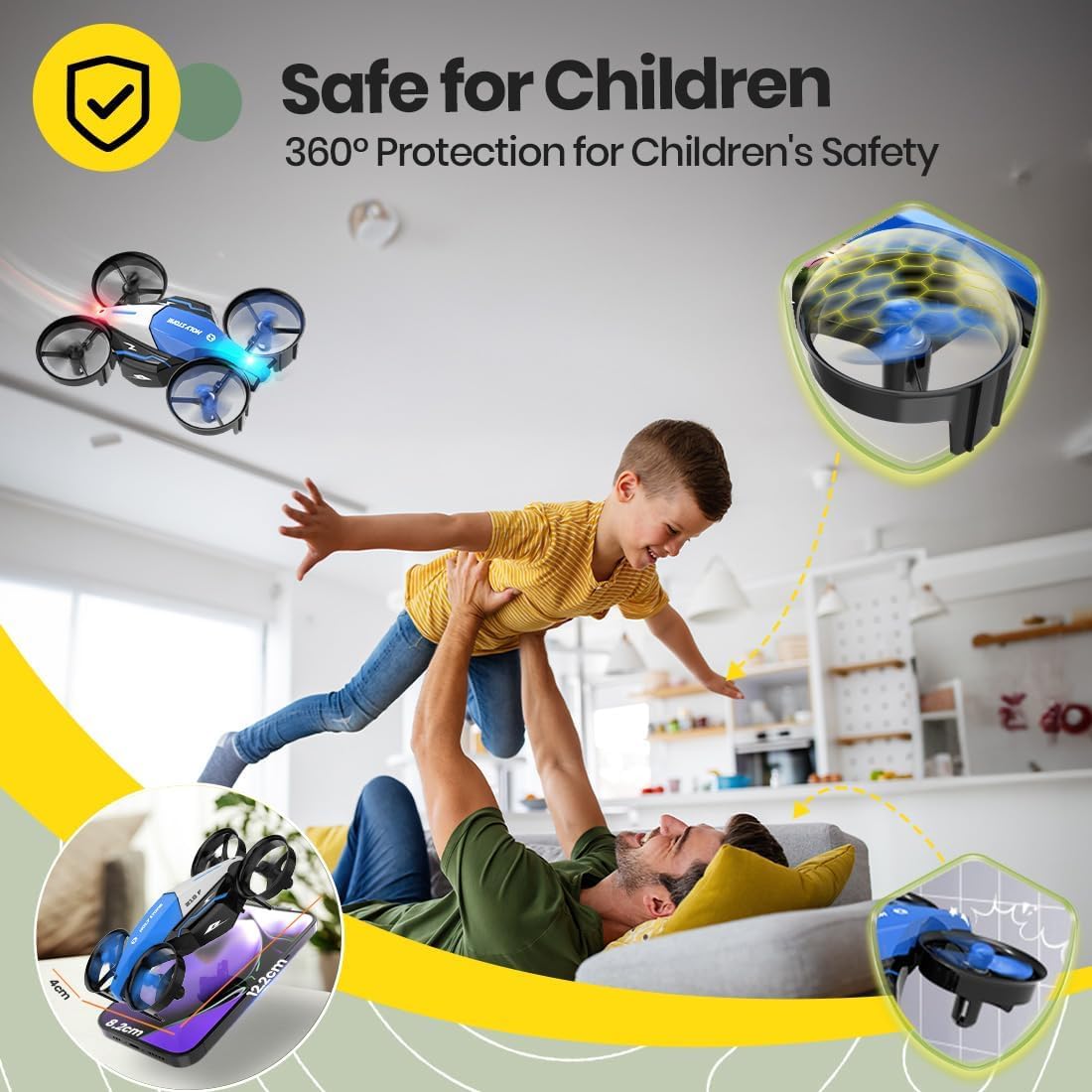 Holy Stone HS210F Mini Drone for Kids, 2 In 1 Small Indoor RC Quadcopter Helicopter Plane with Battery, Land and Fly Mode, Auto Hovering, 3D Flip, Headless Mode, Toy Gift for Boys and Girls, Blue