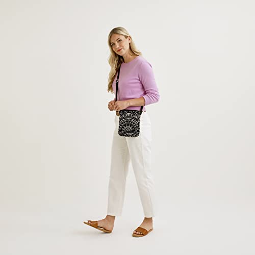 Vera Bradley Women's Cotton Mini Hipster Crossbody Purse With RFID Protection, True Black, One Size