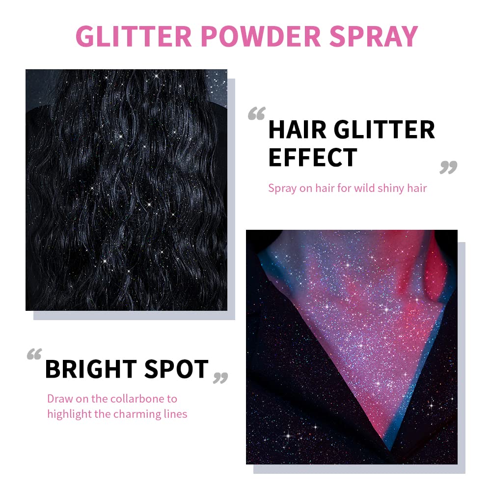 Ibccndc Glitter Spray Shimmer Silver Glitter Hairspray for Women Tiktok, Hair and Body Glitter Spray