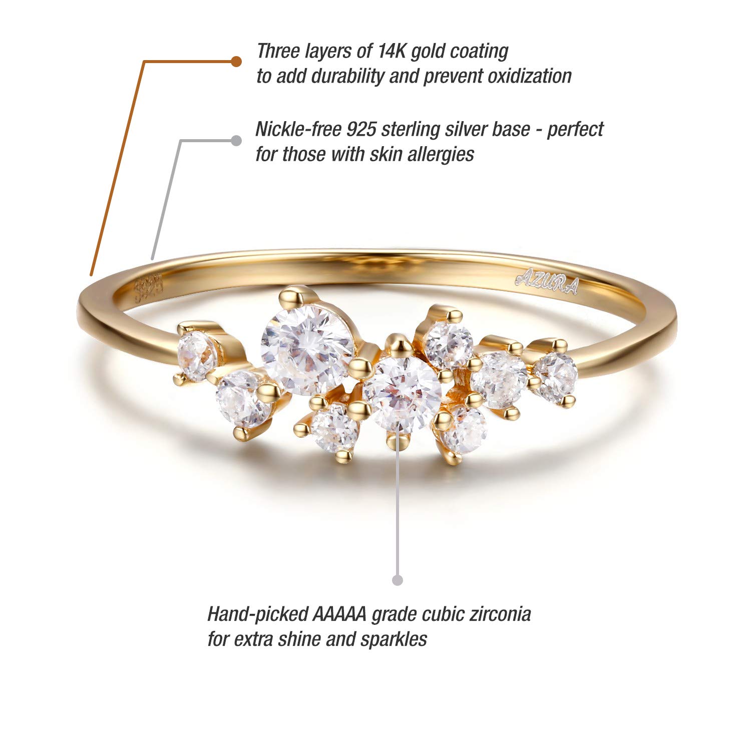 Indigo Blonde Diamond Cluster Ring for Women in Sterling Silver Dainty Stackable Ring 14K Gold Vermeil (Gold, 5)