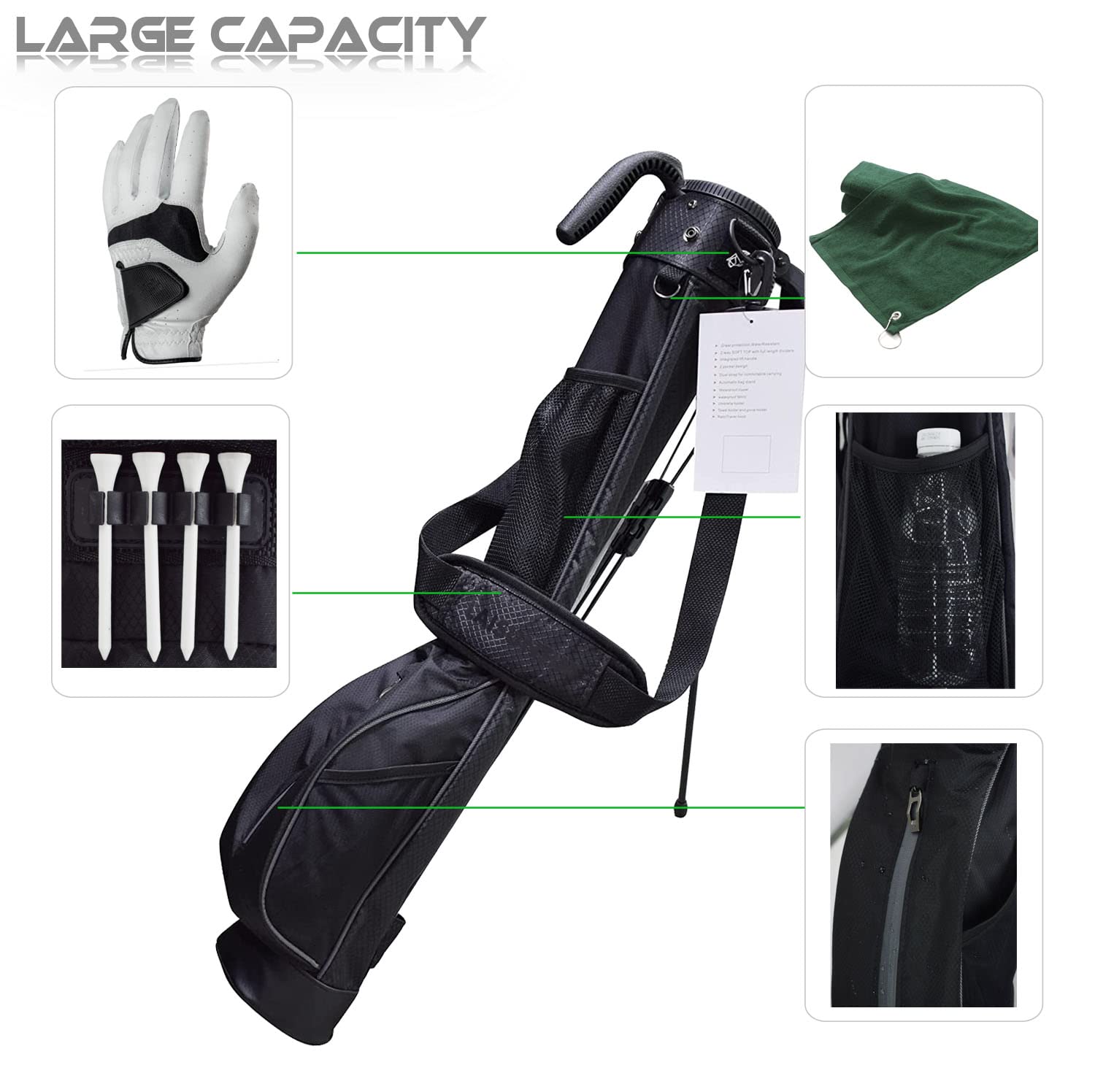 LAISUNTIM Golf Stand Bag Retractable, Portable Golf Bag with 4 Way Divider and Dual Straps, Waterproof Wear-Resistant Durable Fabric Golf Bag for Women and Men (Grey)