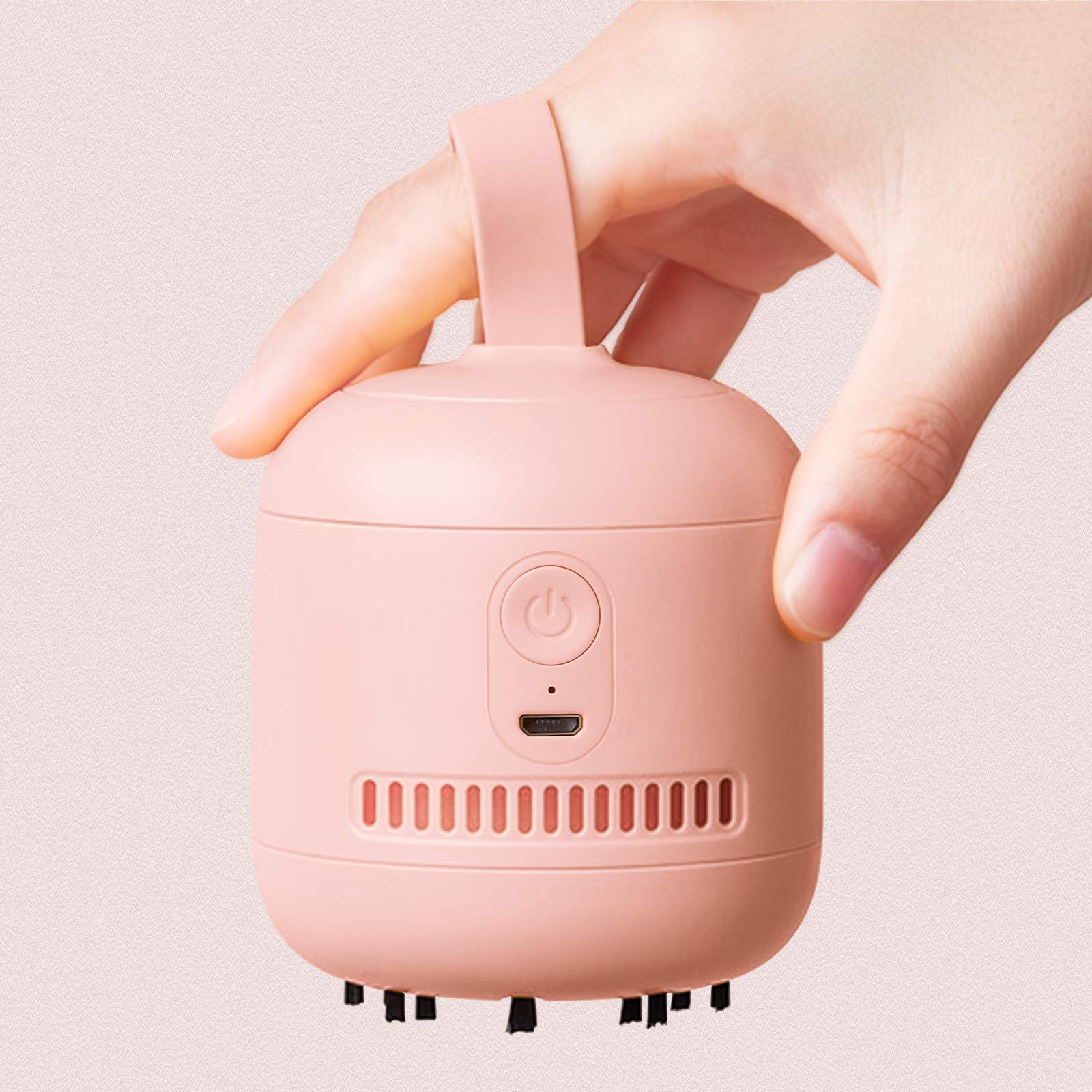 JISULIFE Desktop Vacuum Cleaner, 1100 mAh Portable Mini Table Dust Sweeper with Vacuum Nozzle, 2 Speeds, 360º Rotable, High Suction, Cordless & Detachable Design for Home, Office, School-Pink