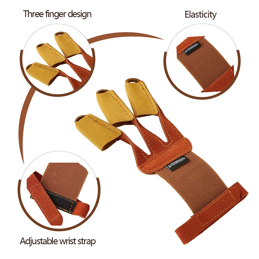 Huntingdoor Archery Glove 3 Finger Guard Finger Tab Protective Gear Leather gloves for Hunting shooting Targeting for Men Women Youth Beginner