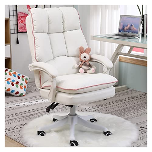 Home Office Desk Chairs, Ergonomic Office Chair, Comfortable Swivel-Lifting Leather Office Chair with Footrest and 150° Adjustable Backrest (Color : White, Size : Without Pedals)