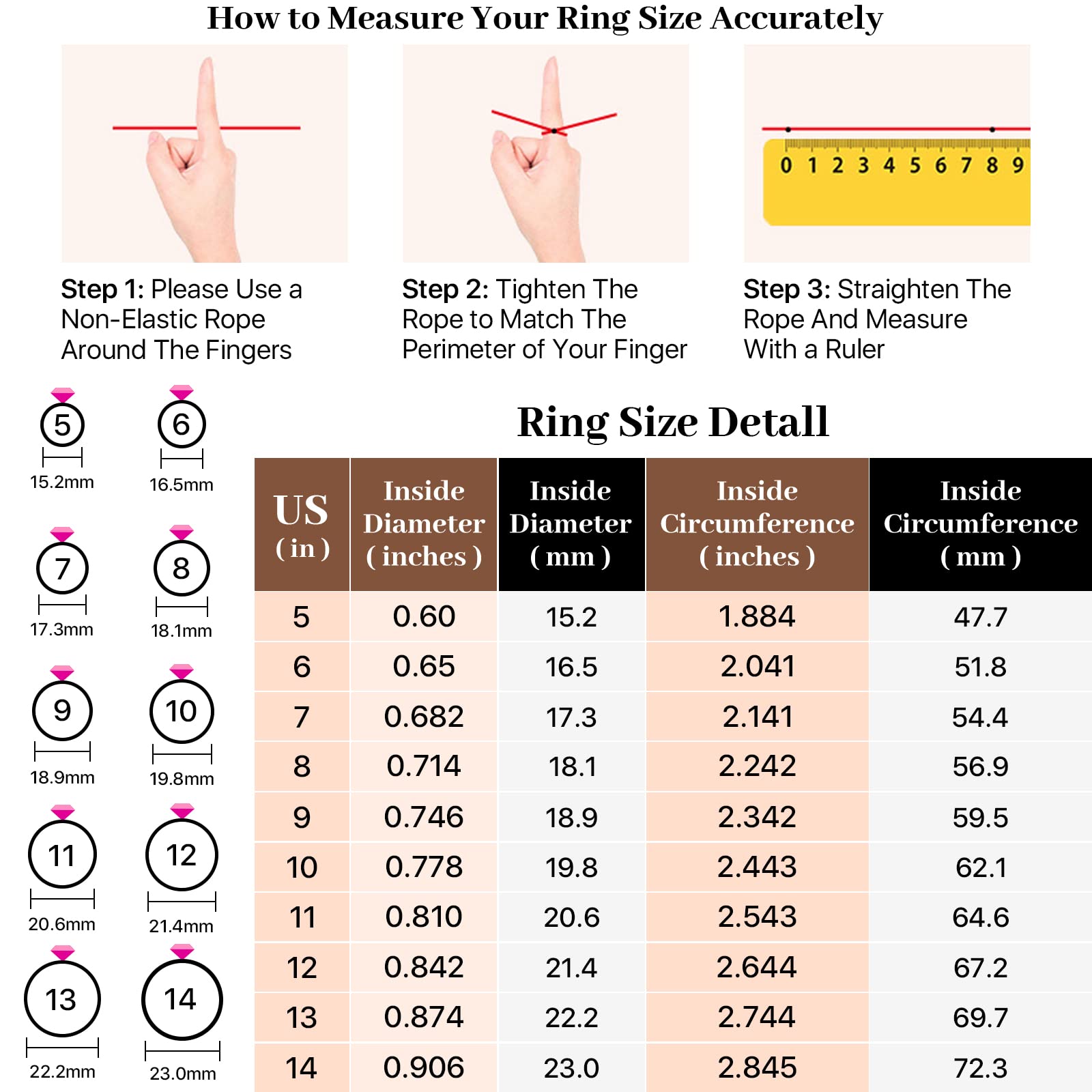 HZMAN 8mm Moon Star Sun Statement Ring Stainless Steel Boho Jewelry for Women Men (Silver, 7)