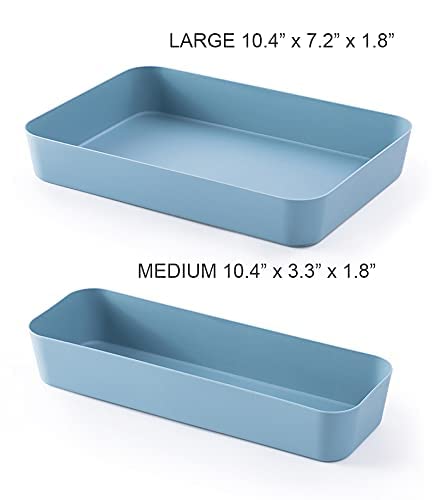 SERENITA Soft Plastic Drawer Organizer Storage Tray Bins Set for Kitchen Dresser Bathroom Bedroom Office Desk Closet. (4 Large Blue)