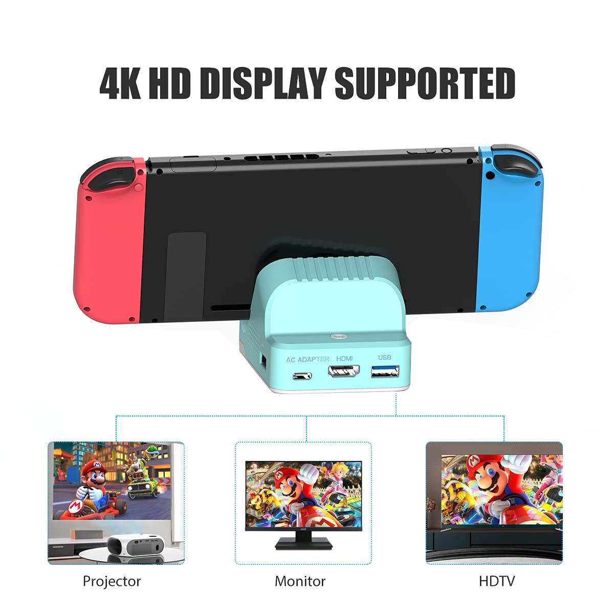 IQIKU Switch Dock with Cooling Fan and USB 3.0 Port, Portable Docking Station for Nintendo Switch and Switch OLED (Blue