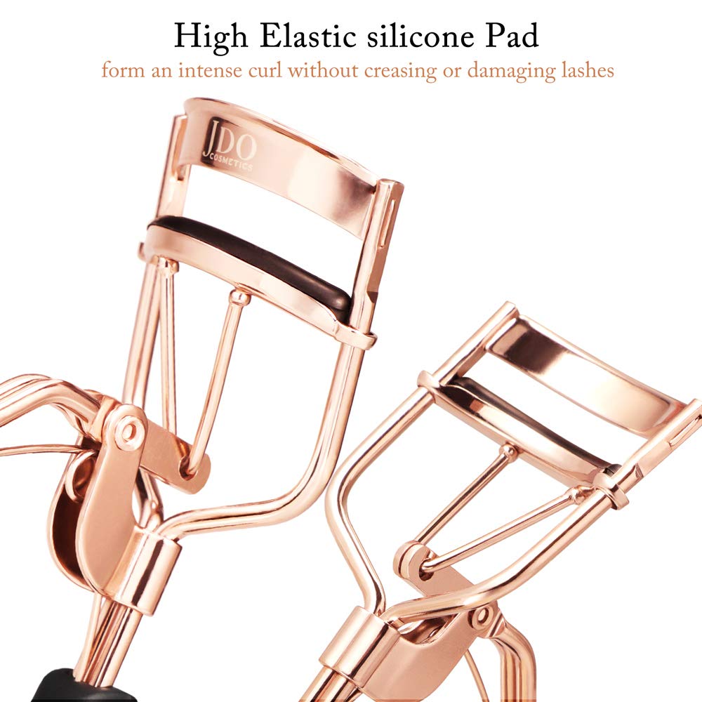 JDO Eyelash Curler with 10 Refill Pads & Spring Loaded for No Pinching or Pulling and Perfect for Those with Straight Flat Lashes Wanting Dramatic Long Lasting Seamless Curls