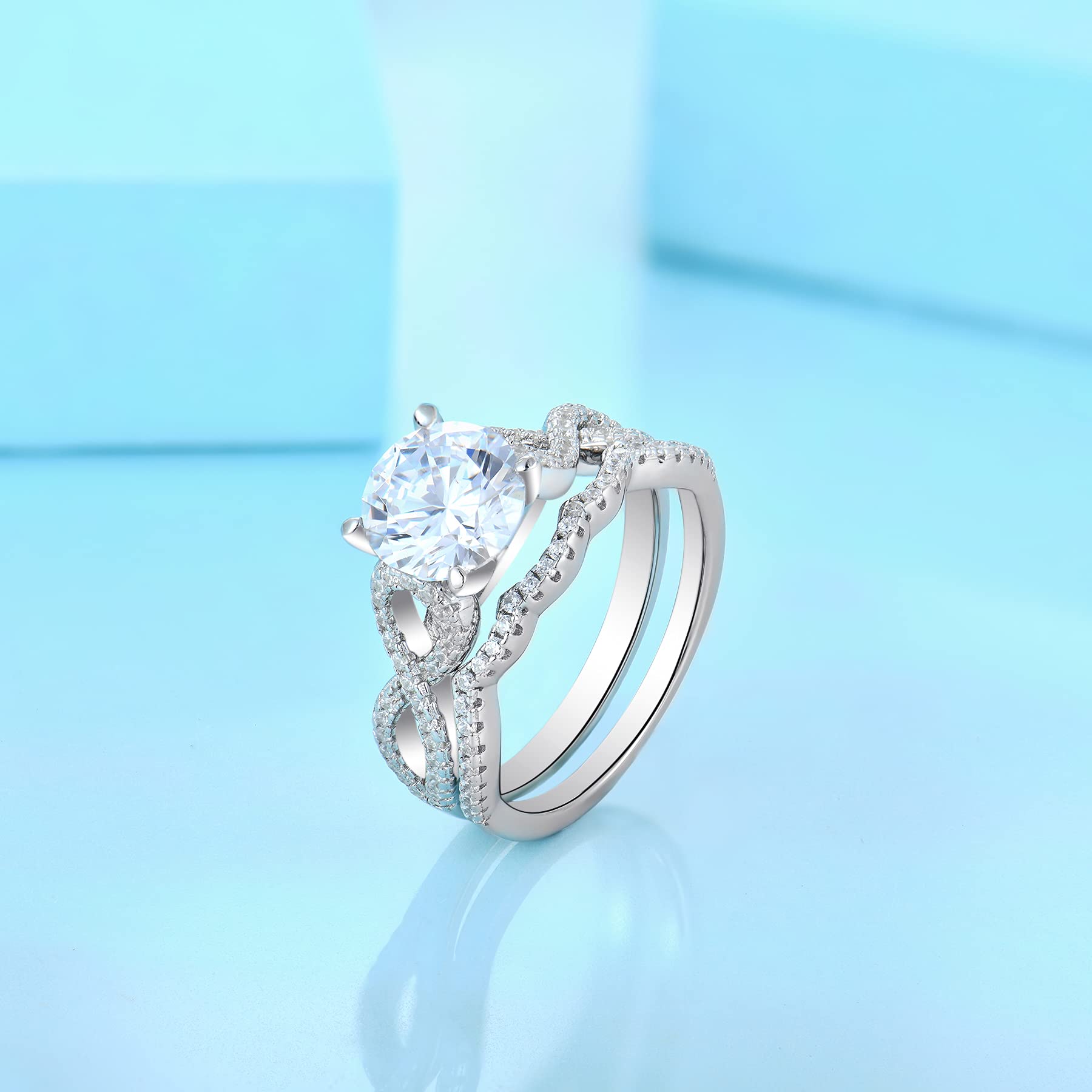 JO WISDOM Women Ring Bridal Sets,925 Sterling Silver Infinity Engagement Wedding Anniversary Promise Ring with 8mm 5A Cubic Zirconia,Jewelery for Women size9