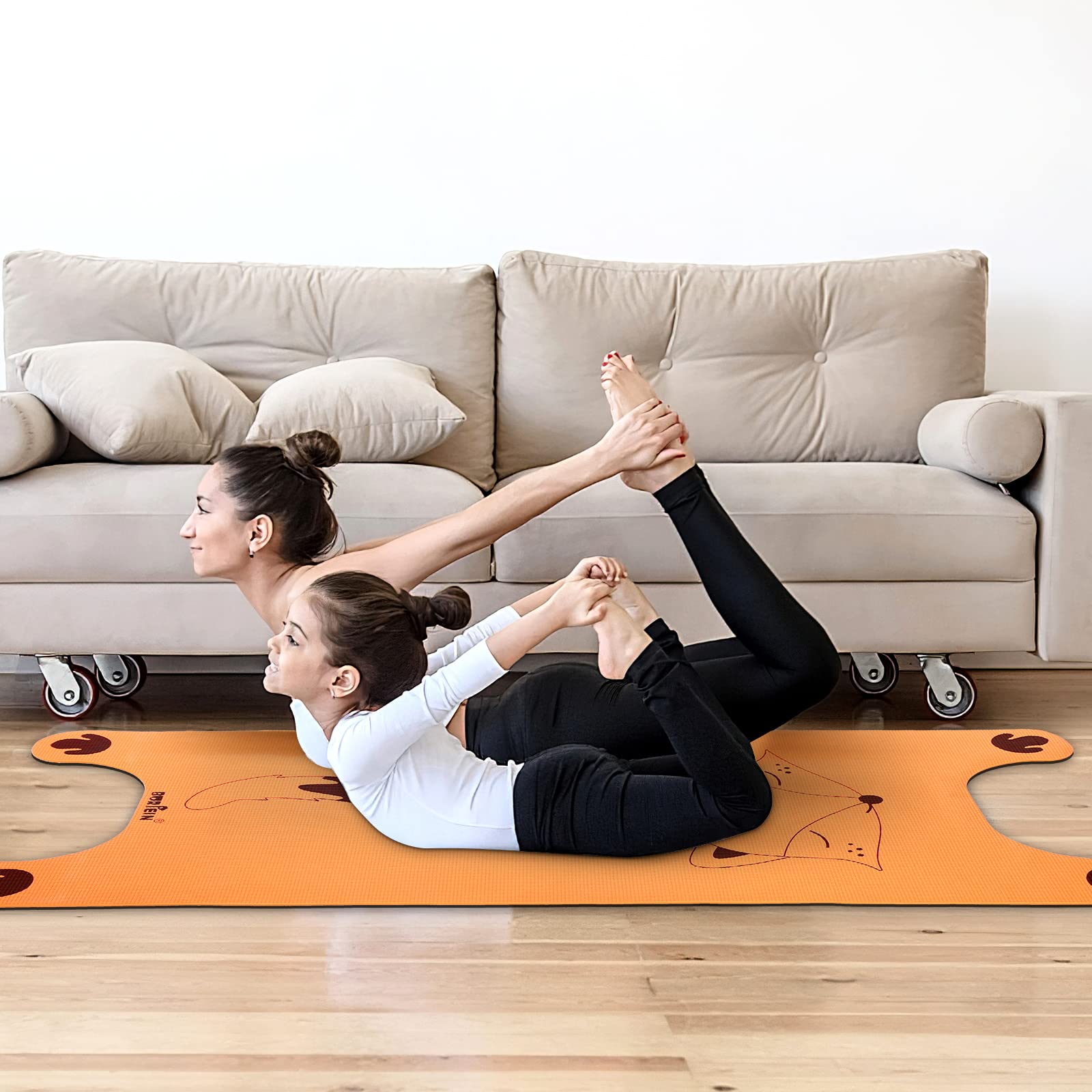 Kids Yoga Mat, Non Slip Playmat Excercise Mats 5mm Thick, Unique Fox Design Yoga Mats, Multi Purposed Mats