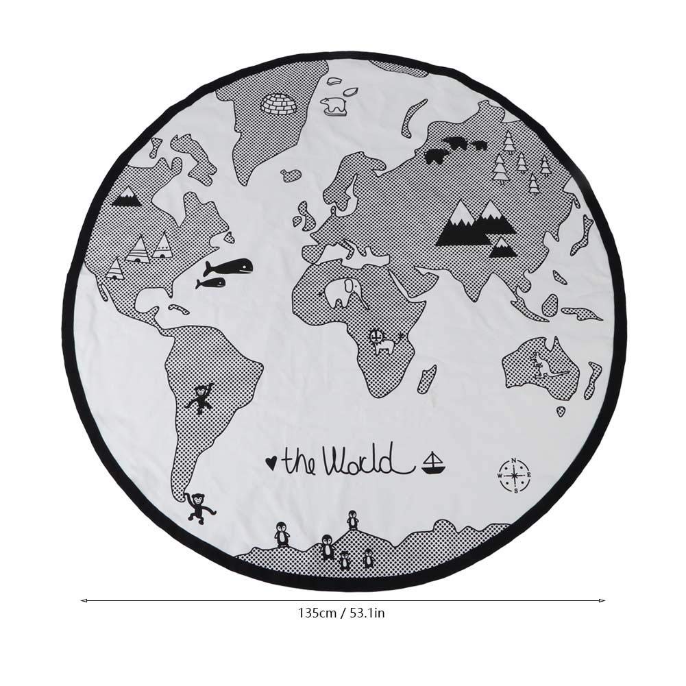 Hztyyier Baby Game Blanket, 135cm Baby Round Adventure World Map Pattern Circular Kid Game Mat Thicken Baby Crawling Play Mat
