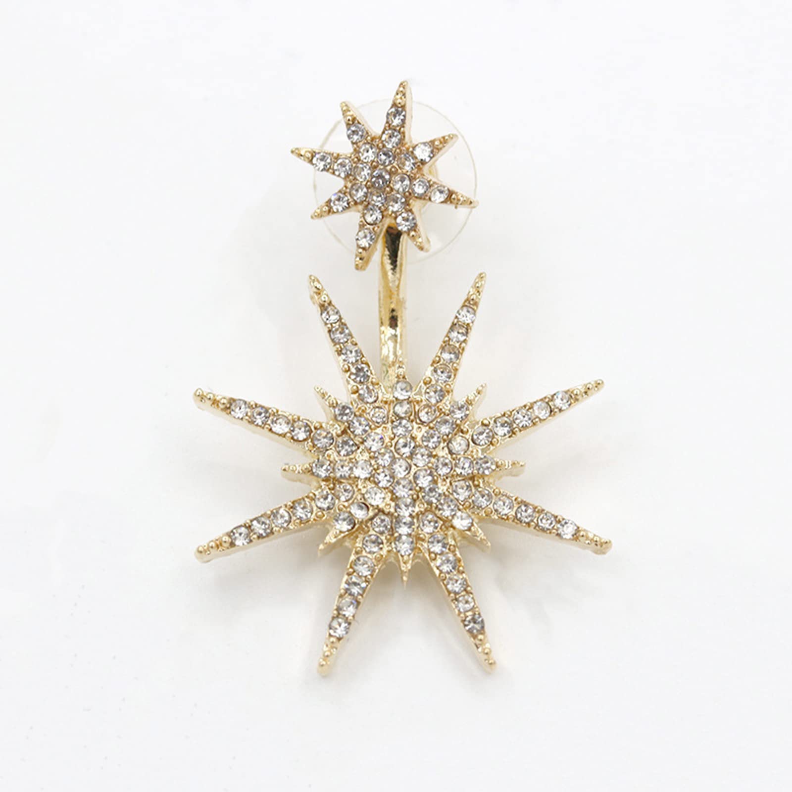 Jumwrit Starburst Rhinestone Earrings Star Dangle Earrings Rhinestone Punk Earrings Statement Drop Earrings for Women(Gold)