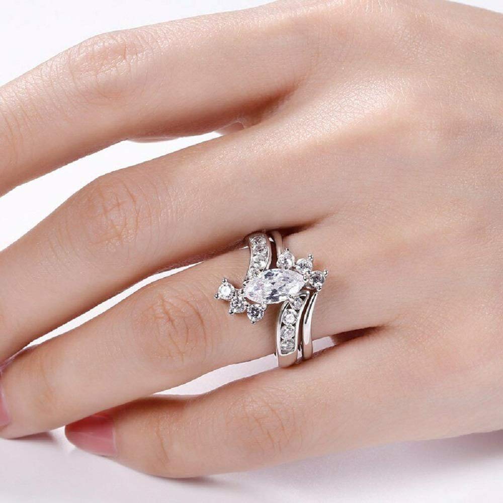 IRA 1.00 Ct Marquise Cut D/VVS1 Diamond Engagement Cluster Wedding Bridal Ring Set For Womens 14K White Gold Plated 925 Sterling Silver (10.5)