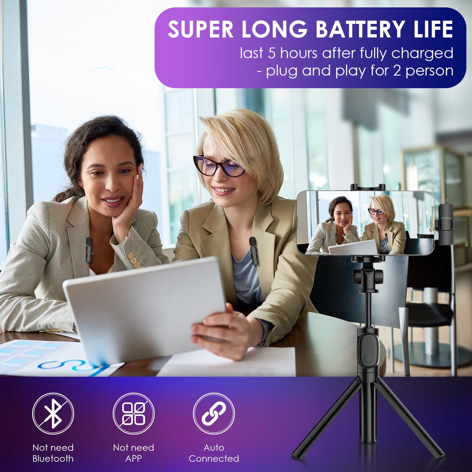 Nasam 2 Pack Mini Wireless Lavalier Microphones for iPhone, iPad - Tiny iPhone Mics Crystal Clear Sound Quality for Two-Person Using on Recording, Dubbing, YouTube, TikTok