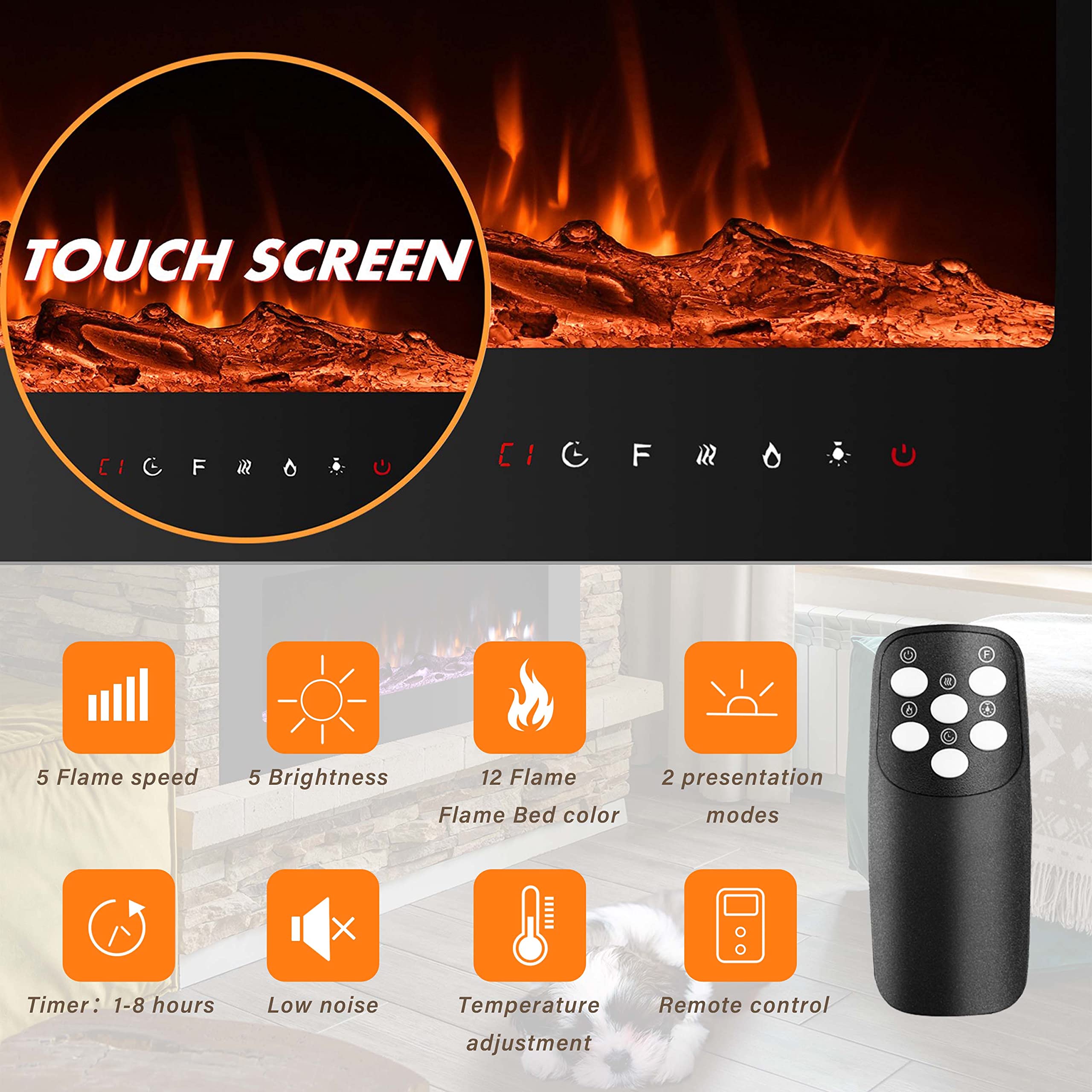 Homajor 30 inch Electric Fireplace Inserts, Electric Fireplace Wall Mounted, Led Fireplace, Recessed Fireplace, 12 Flame Colors, Remote Control w/Timer