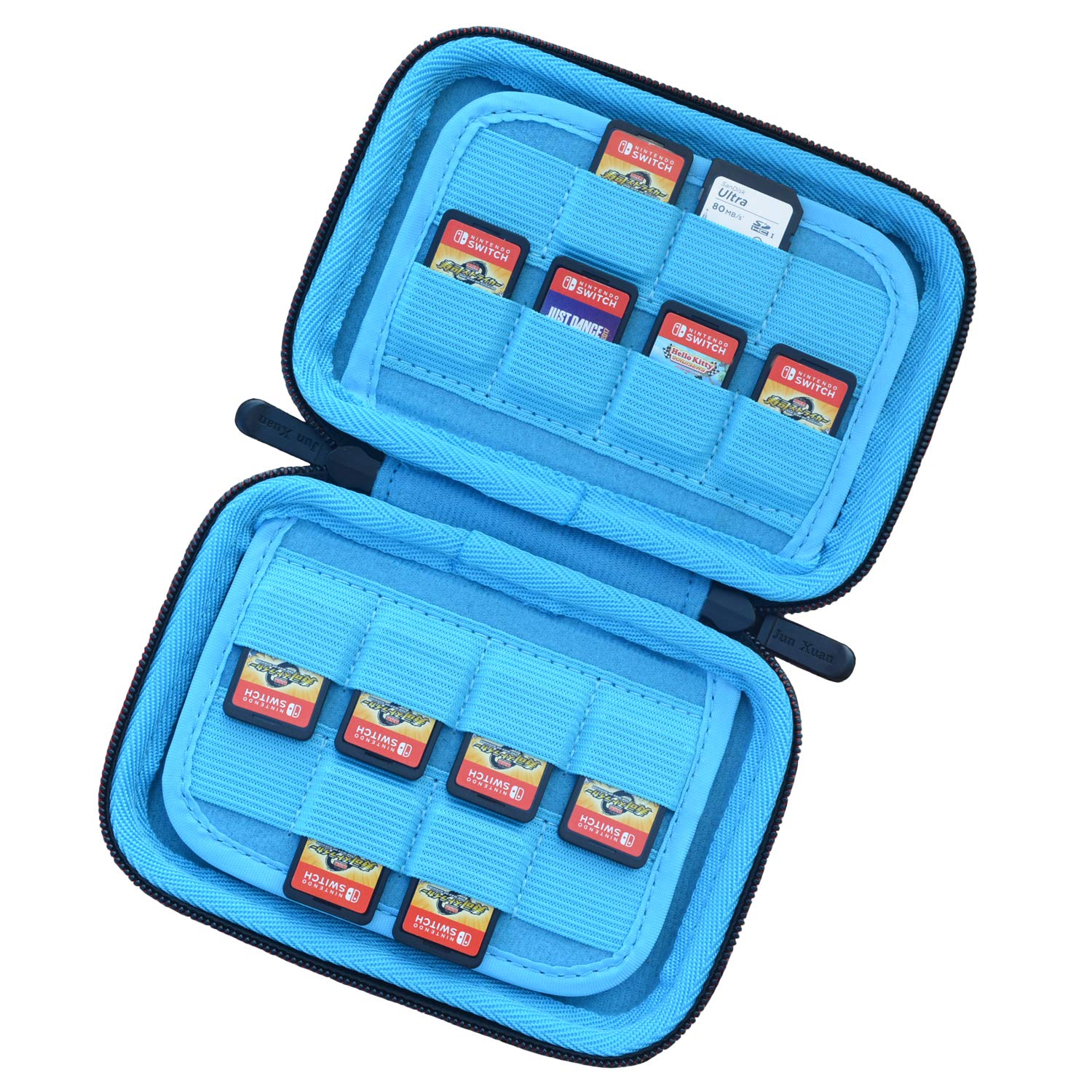 Jun Xuan Premium Game Card Case for Nintendo Switch Games, Switch Game Storage Holder or PS Vita or SD Memory Card Case, Black/ Blue