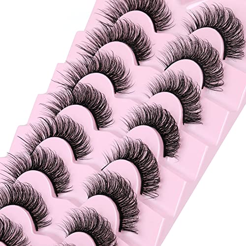 JIMIRE Faux Mink Lashes Wispy Fairy Strip Lashes Full Fluffy False Eyelashes Cat Eye PestaƱas 5D Multilayer Spiky Butterfly 15MM Volume Fake Lashes 8 Pairs Pack
