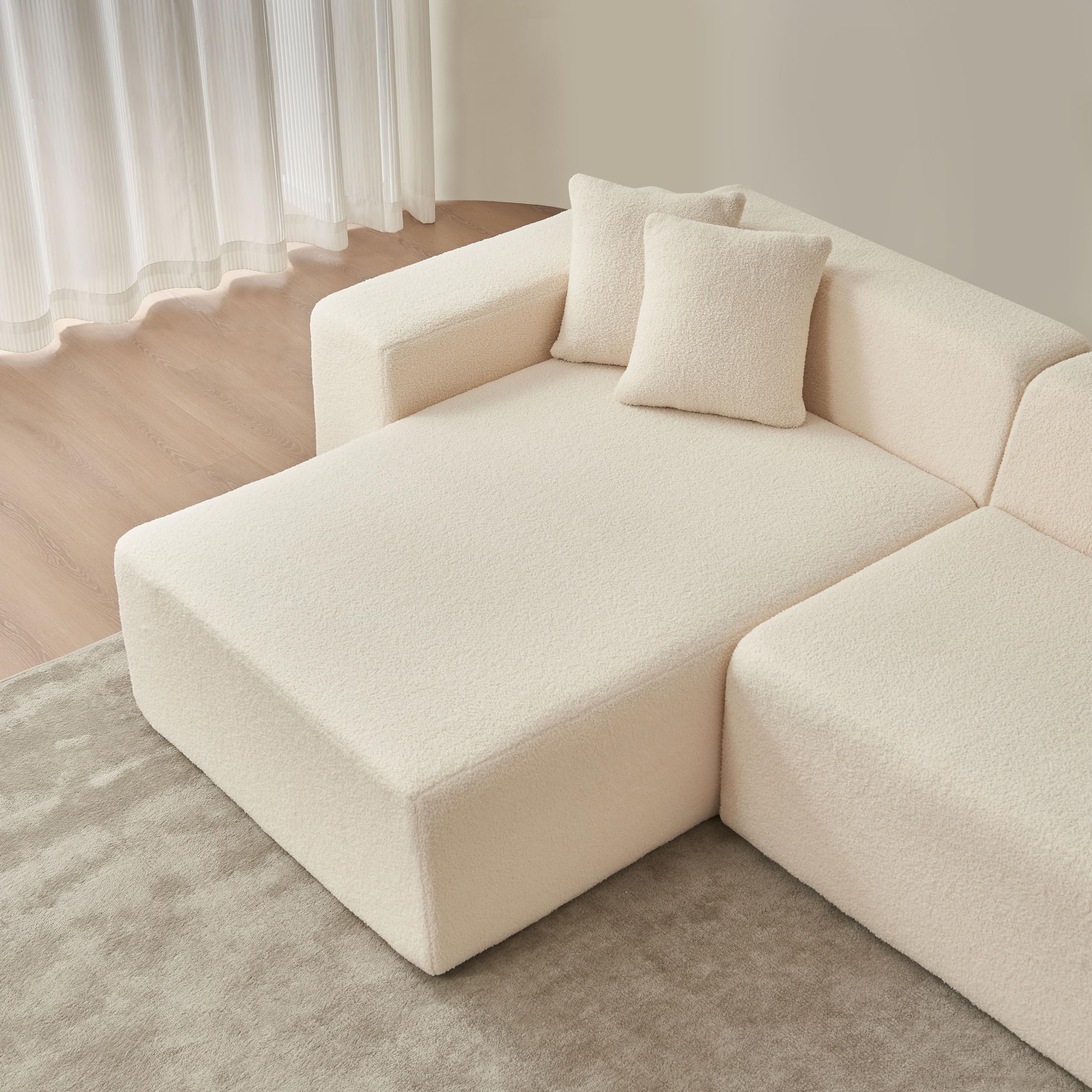 Tosaronia 105.5 X 60.2 Sectional Sofa L Shaped Couch with Sherpa Fabric,3 Seat Corner Sofa Couch,Modern Upholstered Couch with 4 Pillow Right Chaise Lounge for Living Room Apartment Office(Beige)