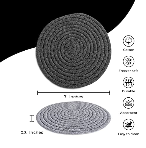 Trivets Pot Holders Set for Hot Dishes Set of 3, Hot Pads for Kitchen, 100% Cotton Trivets for Hot Pots and Pans, Spoon Rest for Cooking & Baking, Stylish Coaster & Hot Mats (Mix Grey 7 Inch Diameter)
