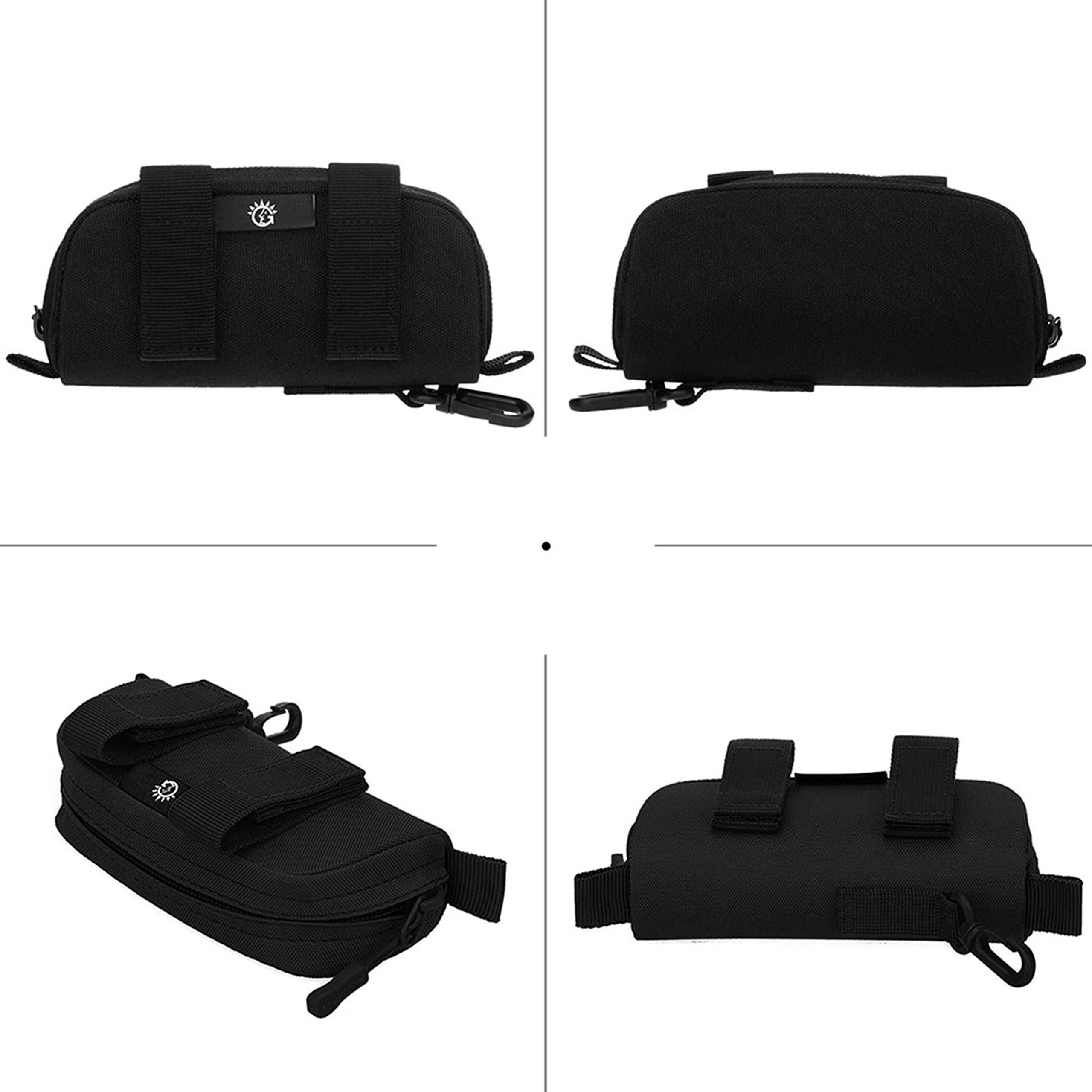 HUNTVP Eyeglasses Hard Case Tactical Molle Zipper Sunglasses Carrying Case 1000D Nylon with Clip (Black)